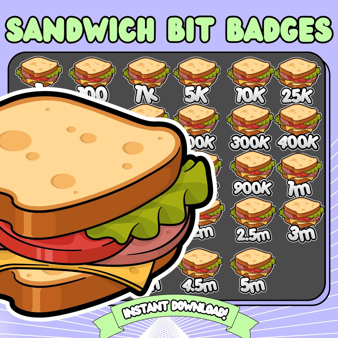 Sandwich Bit Badges, Twitch Bit Badges Burger, Cute Food Bit Badges ...