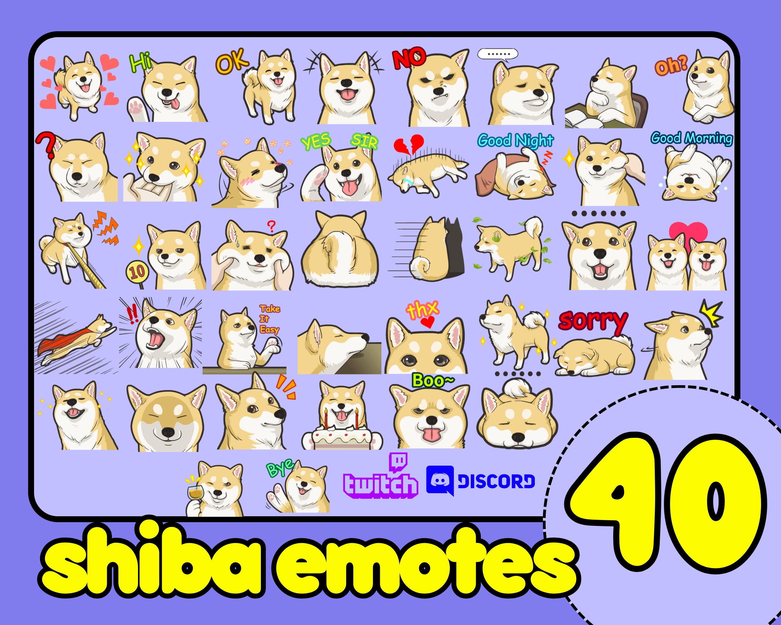 40 Shiba Twitch Emotes Bundle, Shiba Inu Emotes Dog Megapack, Shiba Dog ...