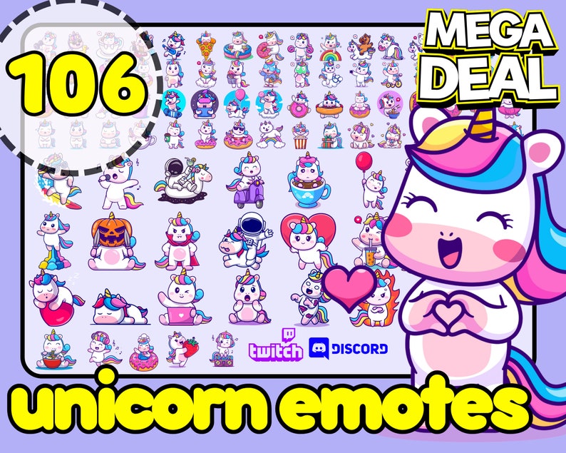 Unicorn Emotes, Unicorn Twitch Emotes, Cute Unicorn Emotes, Rainbow ...