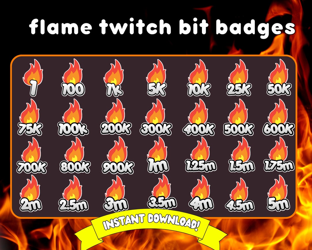 Fire Twitch Bit Badges | Fire Twitch Bits Badges Set | Flame Bit Badges ...
