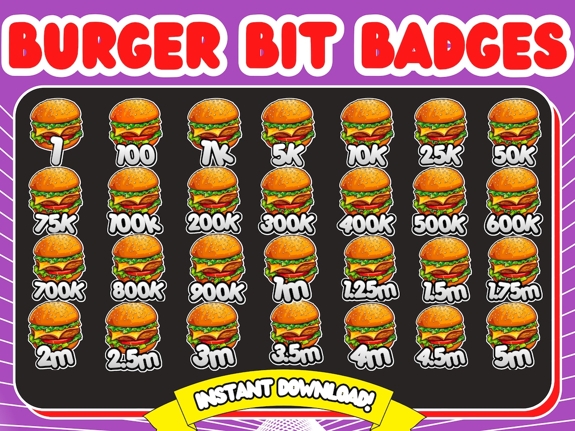 Burger Bit Badges, Twitch Bit Badges Burger, Cute Food Bit Badges, Taco ...