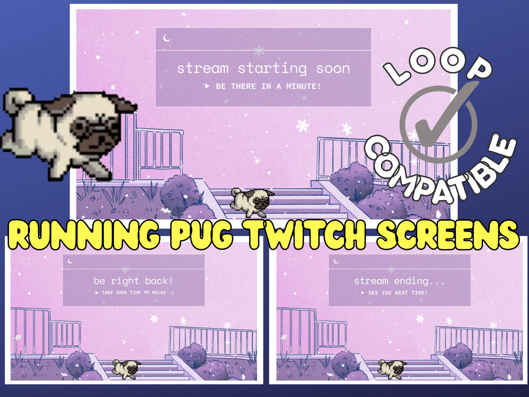 Pug Twitch Screen, Animated Running Dog Twitch Screen, Animated Pug ...