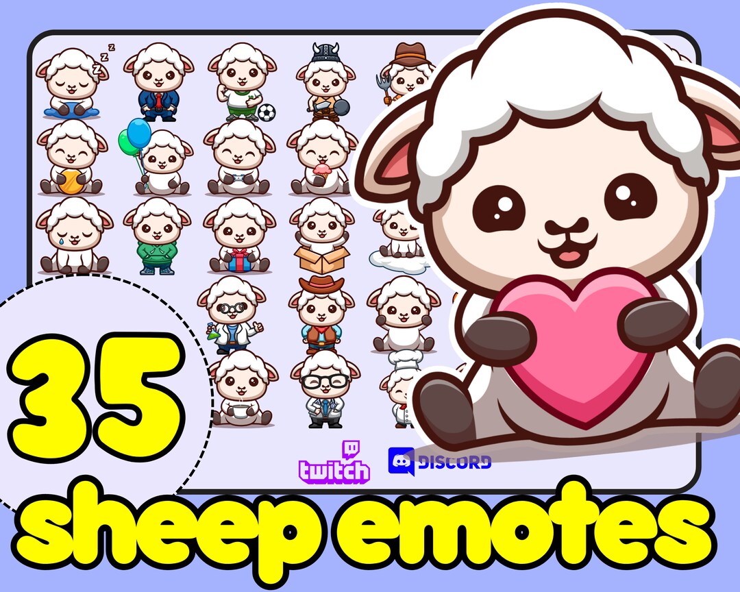 Sheep Emotes! Cute Sheep Twitch Emotes, White Sheep Emotes, Farm Animal ...