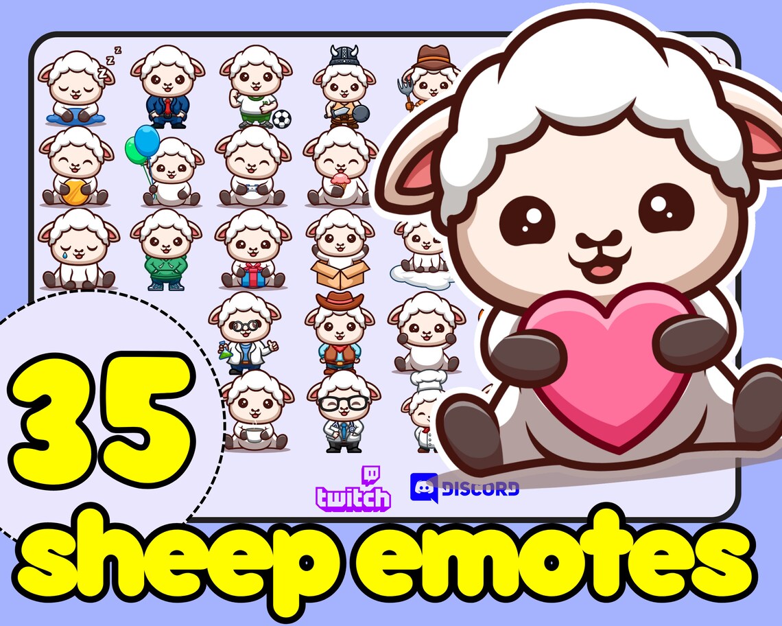 Sheep Emotes! Cute Sheep Twitch Emotes, White Sheep Emotes, Farm Animal ...