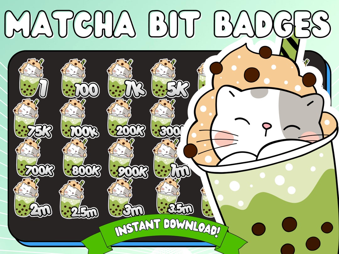 Green Tea Bit Badges, Matcha Twitch Bits Badges, Cute Matcha Bits ...