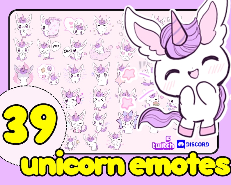 Unicorn Emotes, Unicorn Twitch Emotes, Cute Unicorn Emotes, Rainbow ...