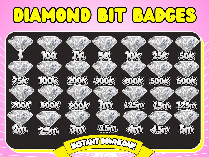 Diamond Bit Badges, Twitch Bits Badge Diamond, Cute Jewel Bits Badges ...