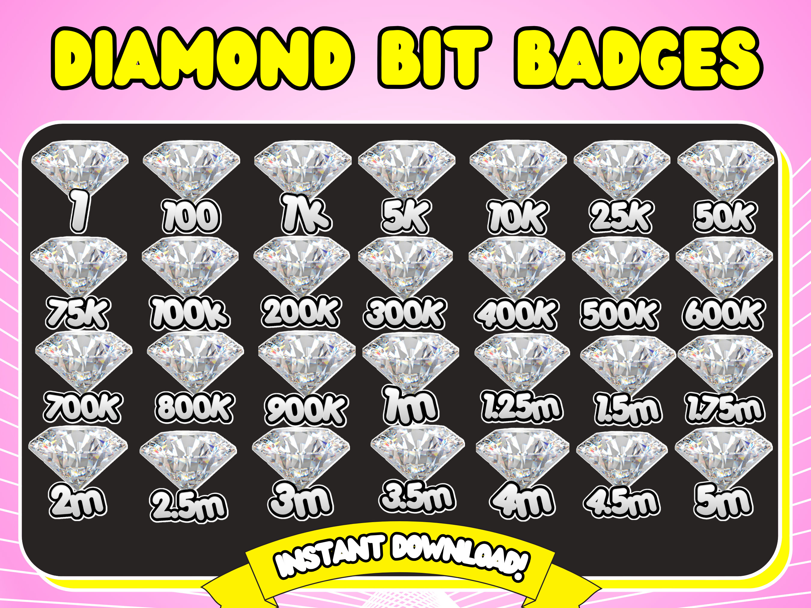 Diamond Bit Badges, Twitch Bits Badge Diamond, Cute Jewel Bits Badges ...