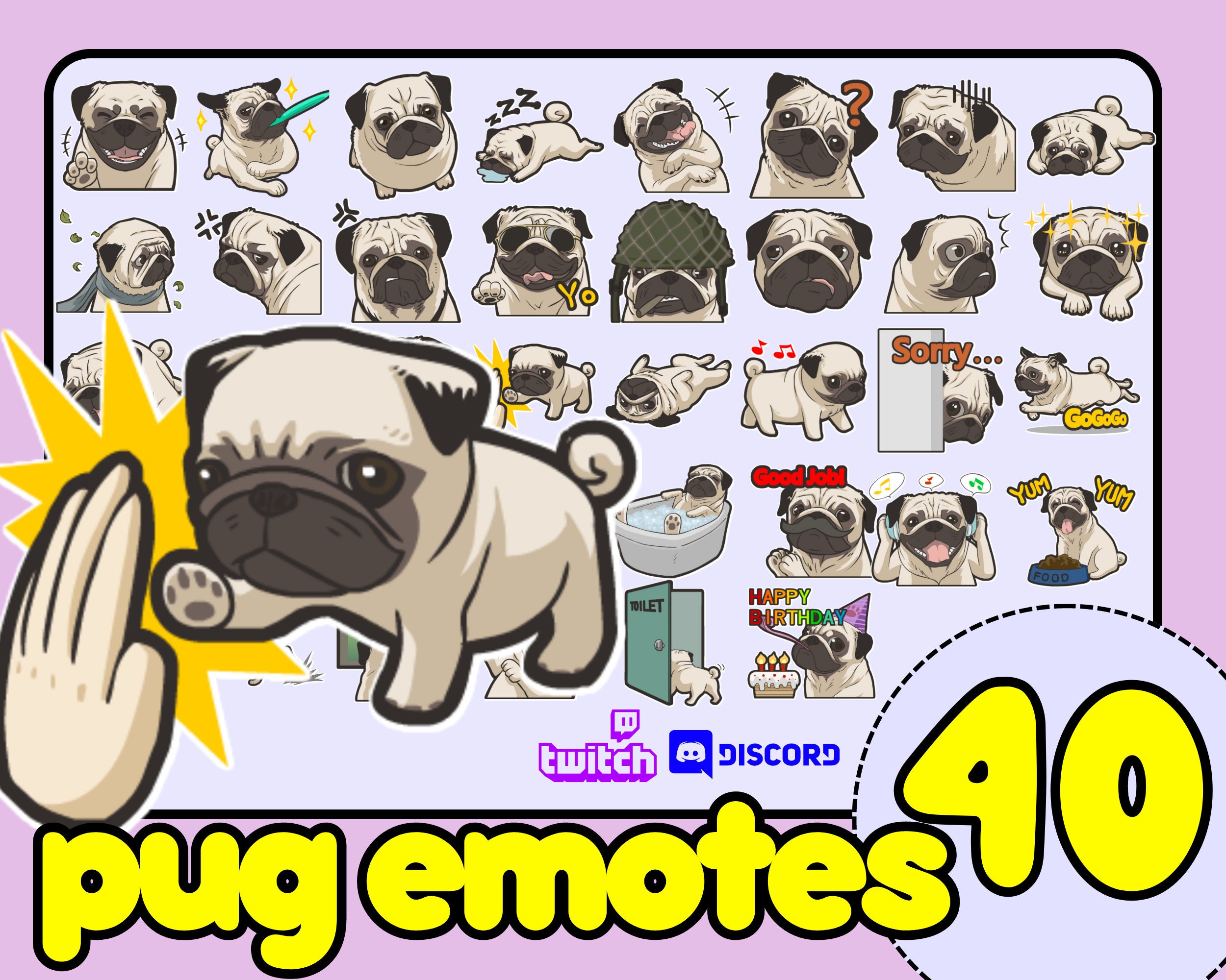 Pug Twitch Emote, Pug Emotes, Cute Pug Emote, Pug Twitch Emotes, Dog ...