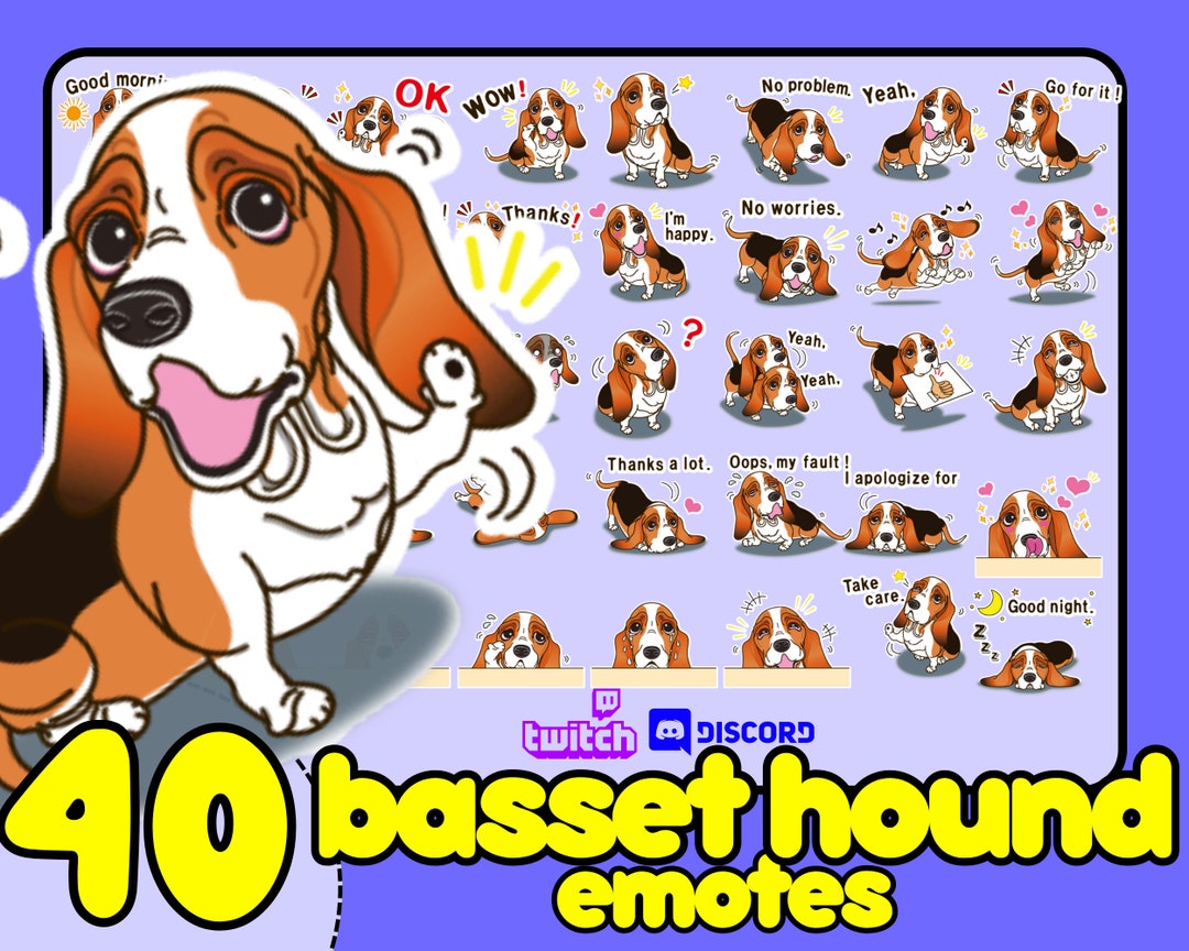 40 Basset Hound Twitch Emotes Bundle, Beagle Emotes Dog Megapack, Hound ...