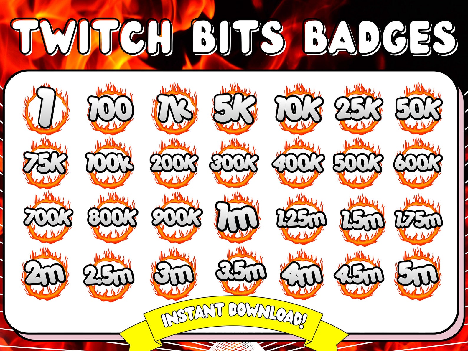 Fire Twitch Bit Badges | Fire Twitch Bits Badges Set | Twitch Tier ...