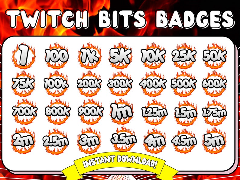 Fire Twitch Bit Badges | Fire Twitch Bits Badges Set | Twitch Tier ...