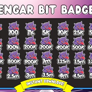 Pokemon Bit Badges, Gengar Twitch Bits Badges, Gengar Bit Badges ...