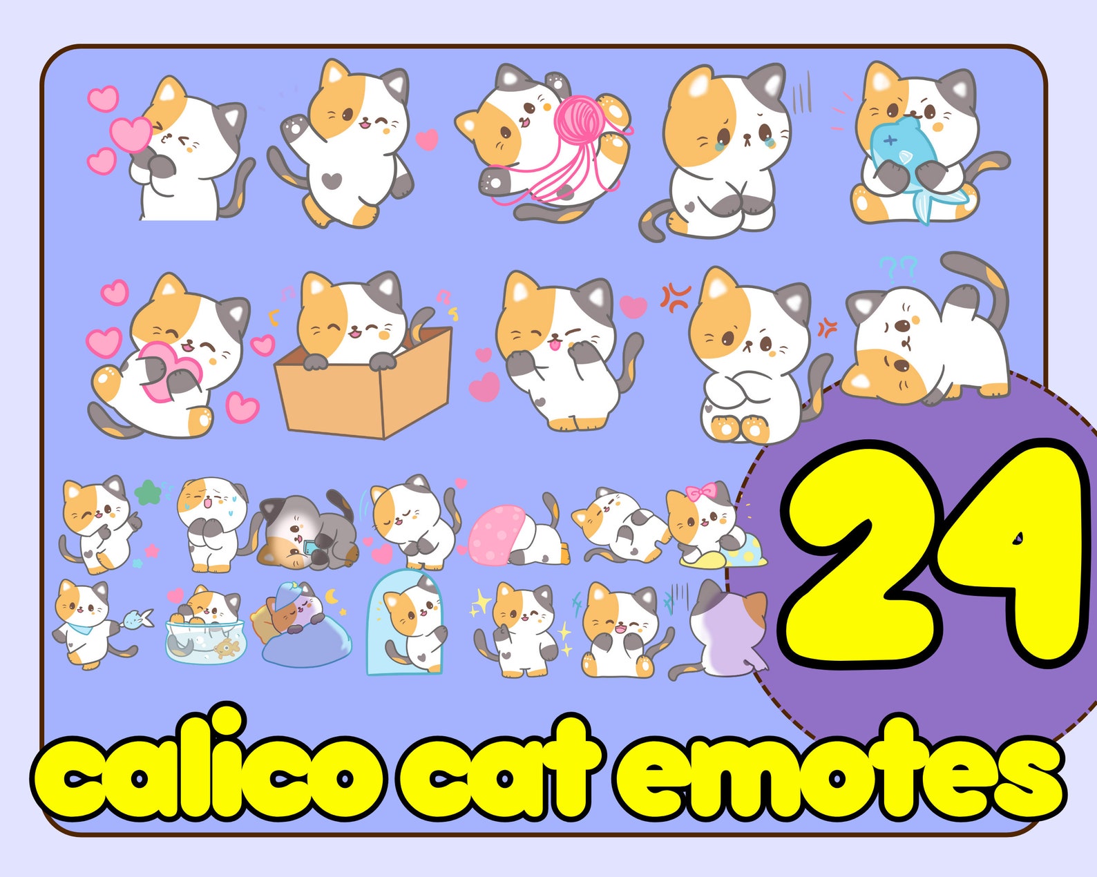 Calico Cat Emotes, Cute Cat Twitch Emotes, Cute Calico Emotes, Twitch ...