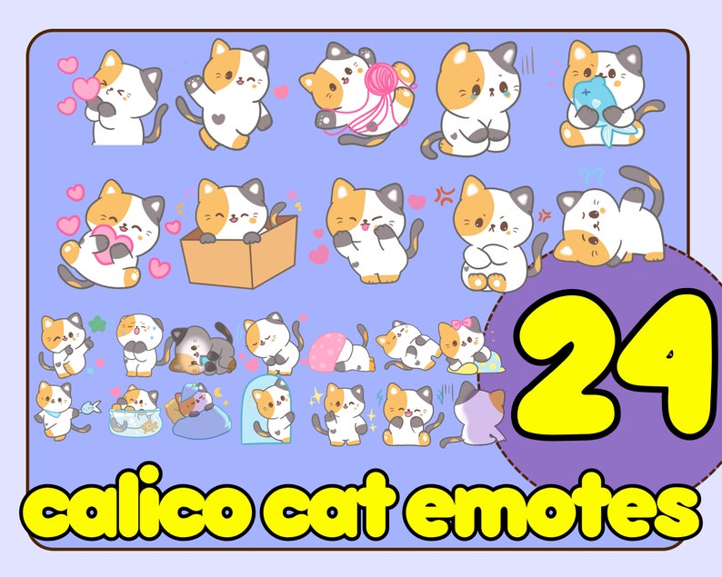 Calico Cat Emotes, Cute Cat Twitch Emotes, Cute Calico Emotes, Twitch ...