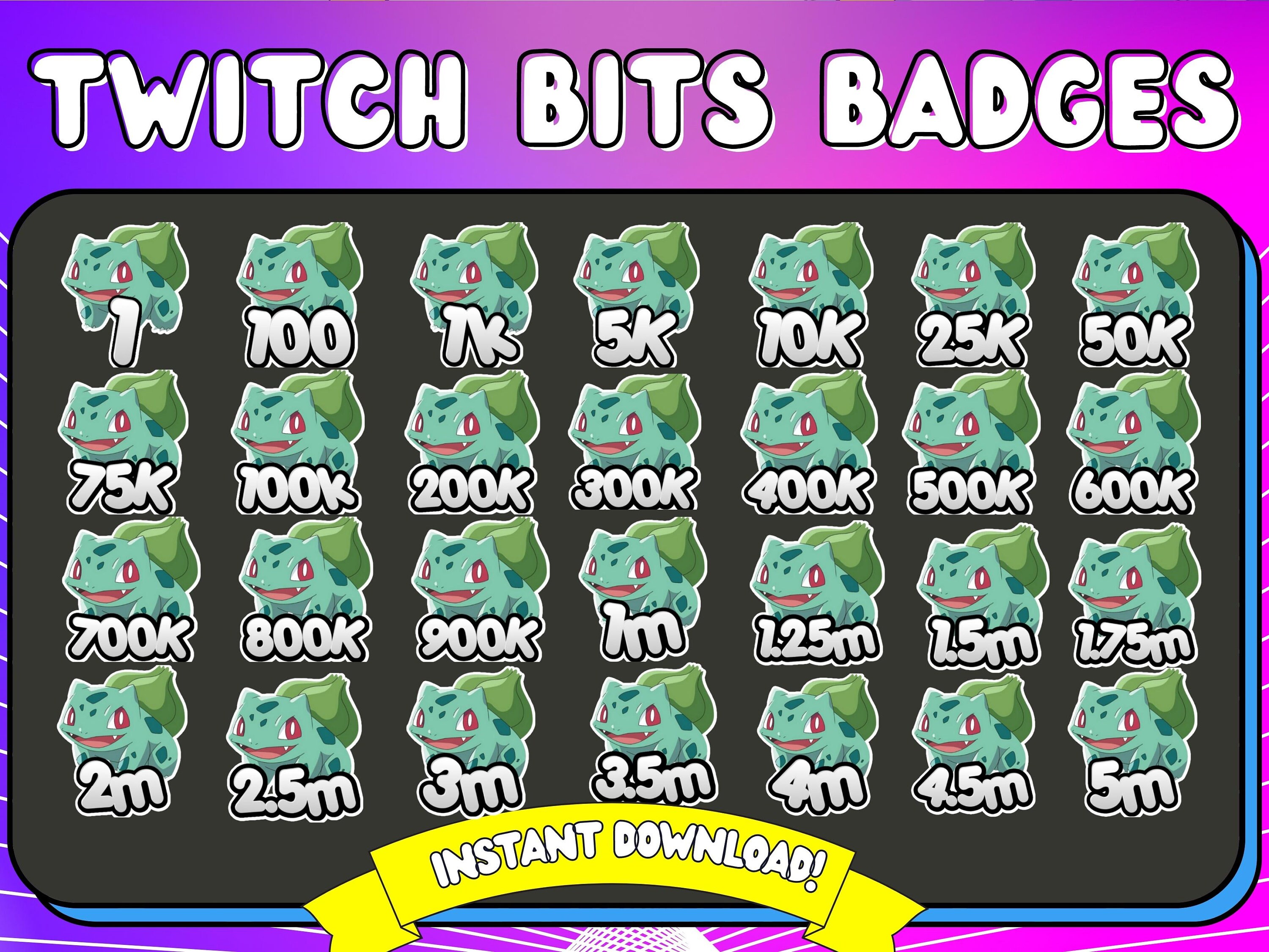 Pokemon Bit Badges, Pokemon Twitch Bits Badges, Bulbasaur Bit Badges ...