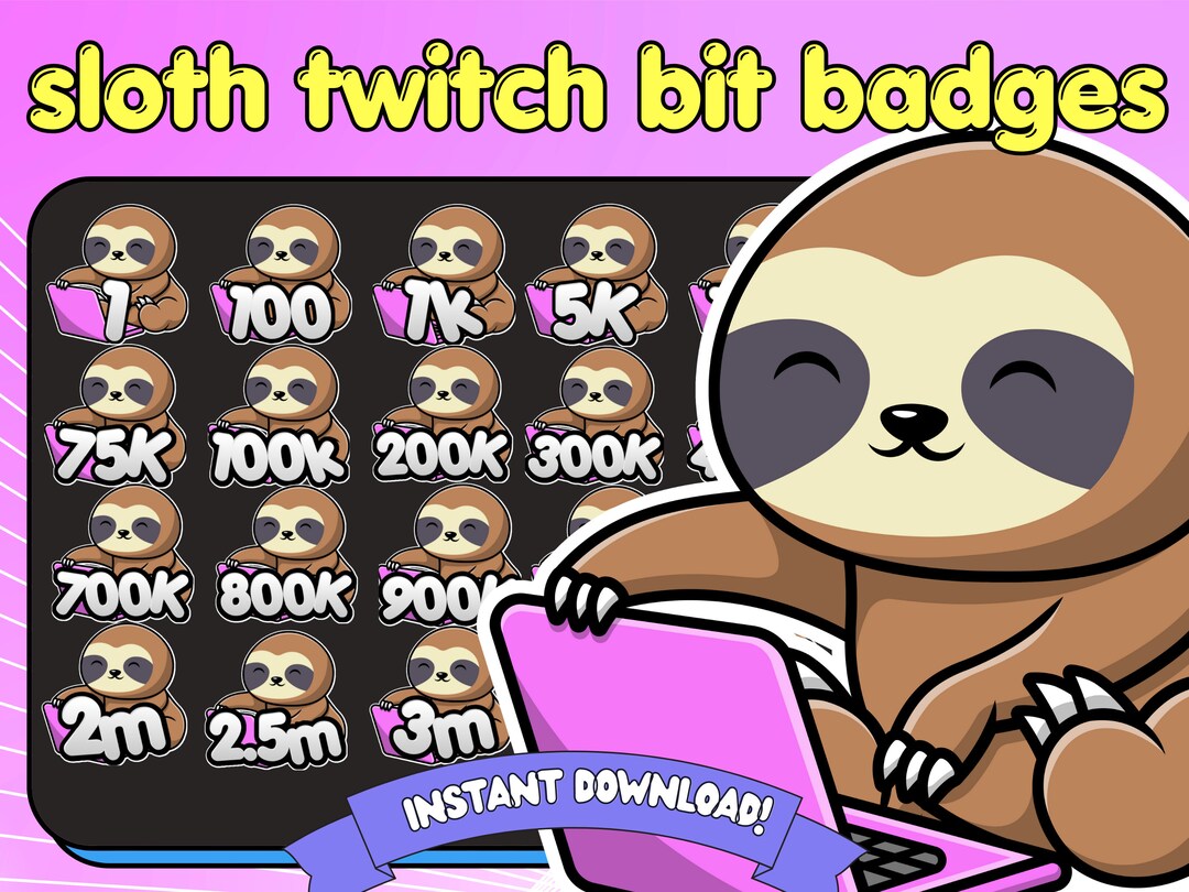 Sloth Twitch Bit Badges | Twitch Bits Sloth Badges | Sloth Sub Badges ...