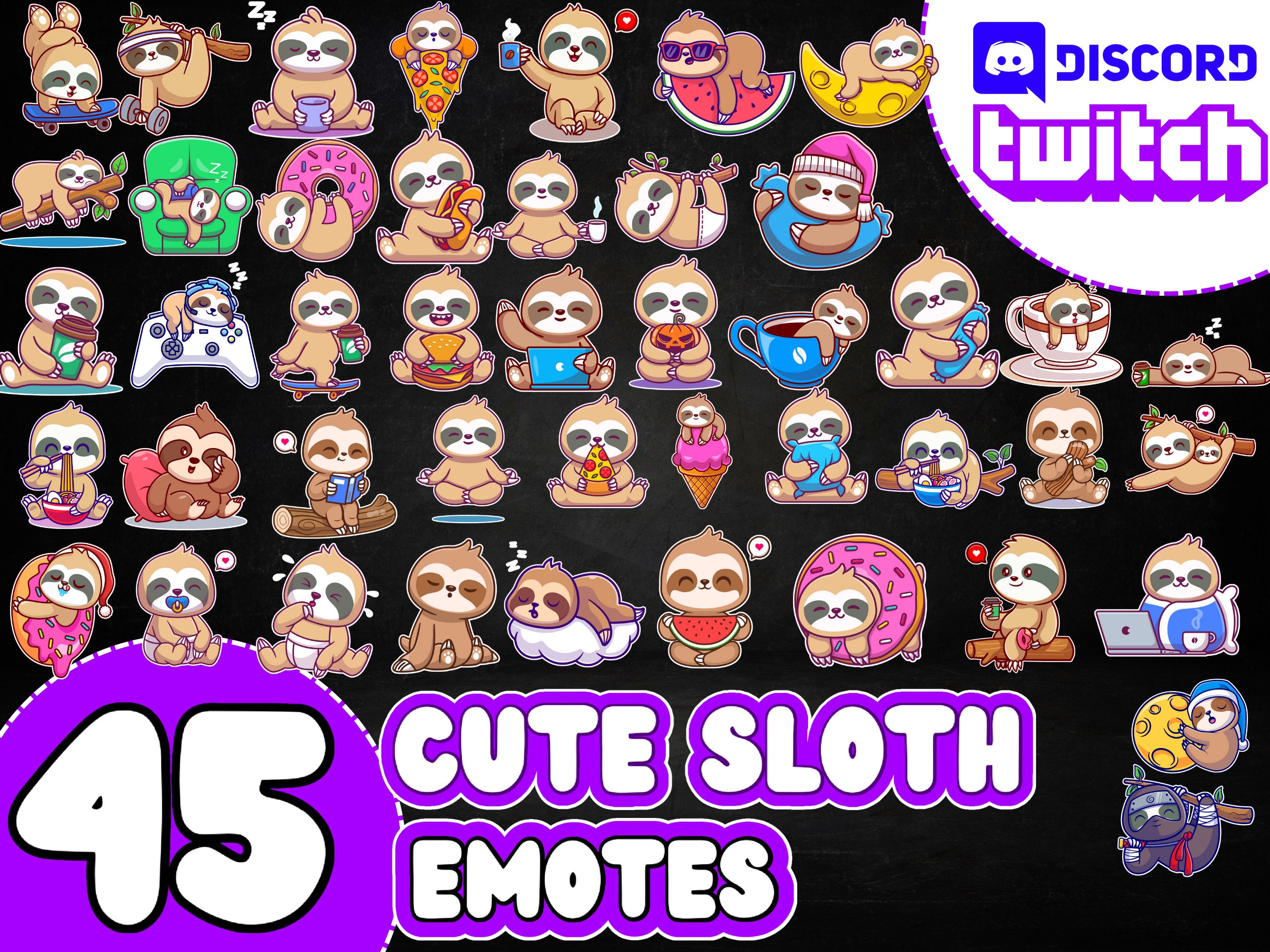 Sloth Emotes, Sloth Twitch Emotes, Cute Sloth Emotes, Sloth Discord ...