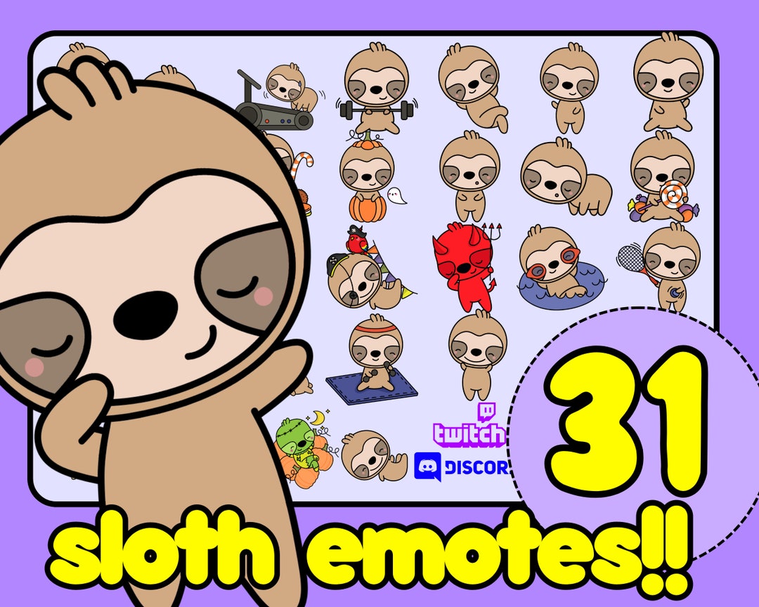Sloth Emotes, Sloth Twitch Emotes, Cute Sloth Emotes, Sloth Discord ...