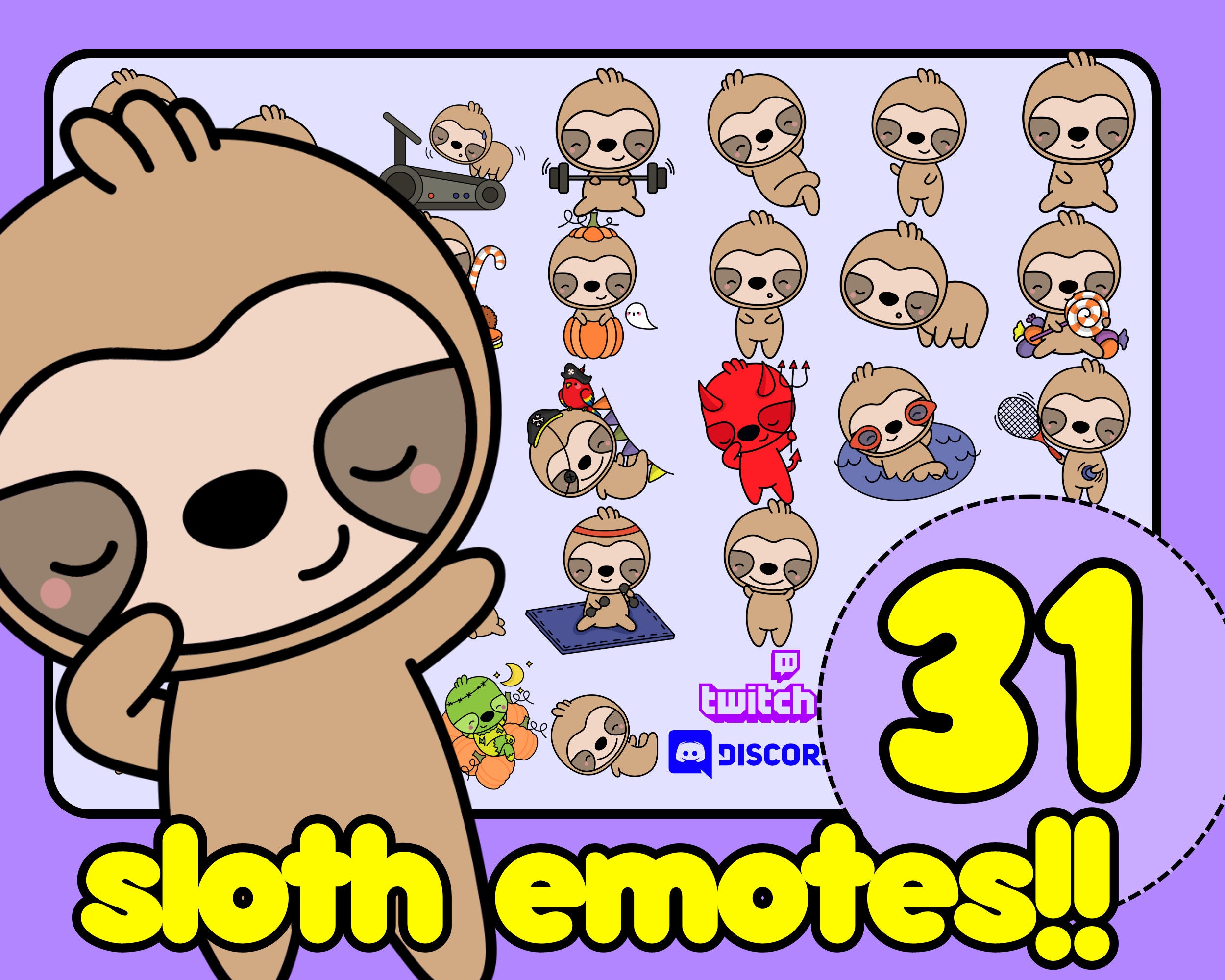 Sloth Emotes, Sloth Twitch Emotes, Cute Sloth Emotes, Sloth Discord ...