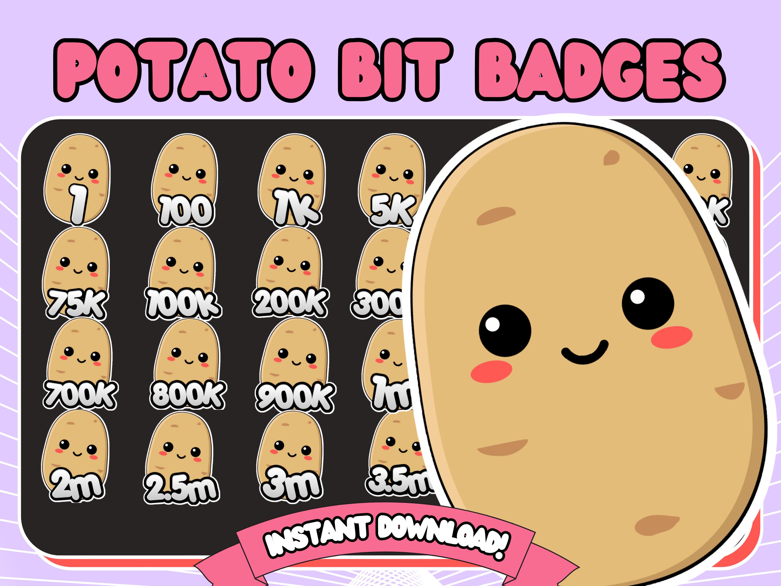 Potato Bit Badges, Twitch Bits Badge Potato, Cute Food Bits Badges ...