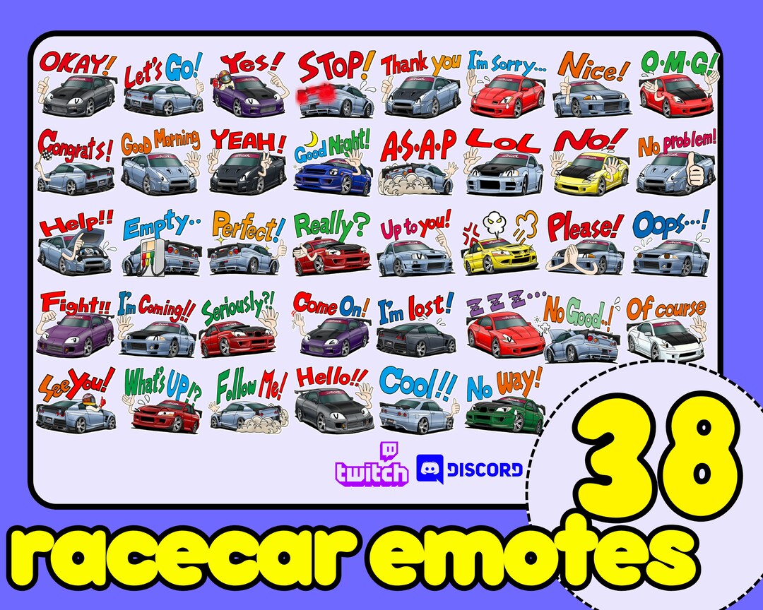 Cars Emotes, Racecar Emotes, Car Twitch Emotes, Car Emotes, Race Car ...