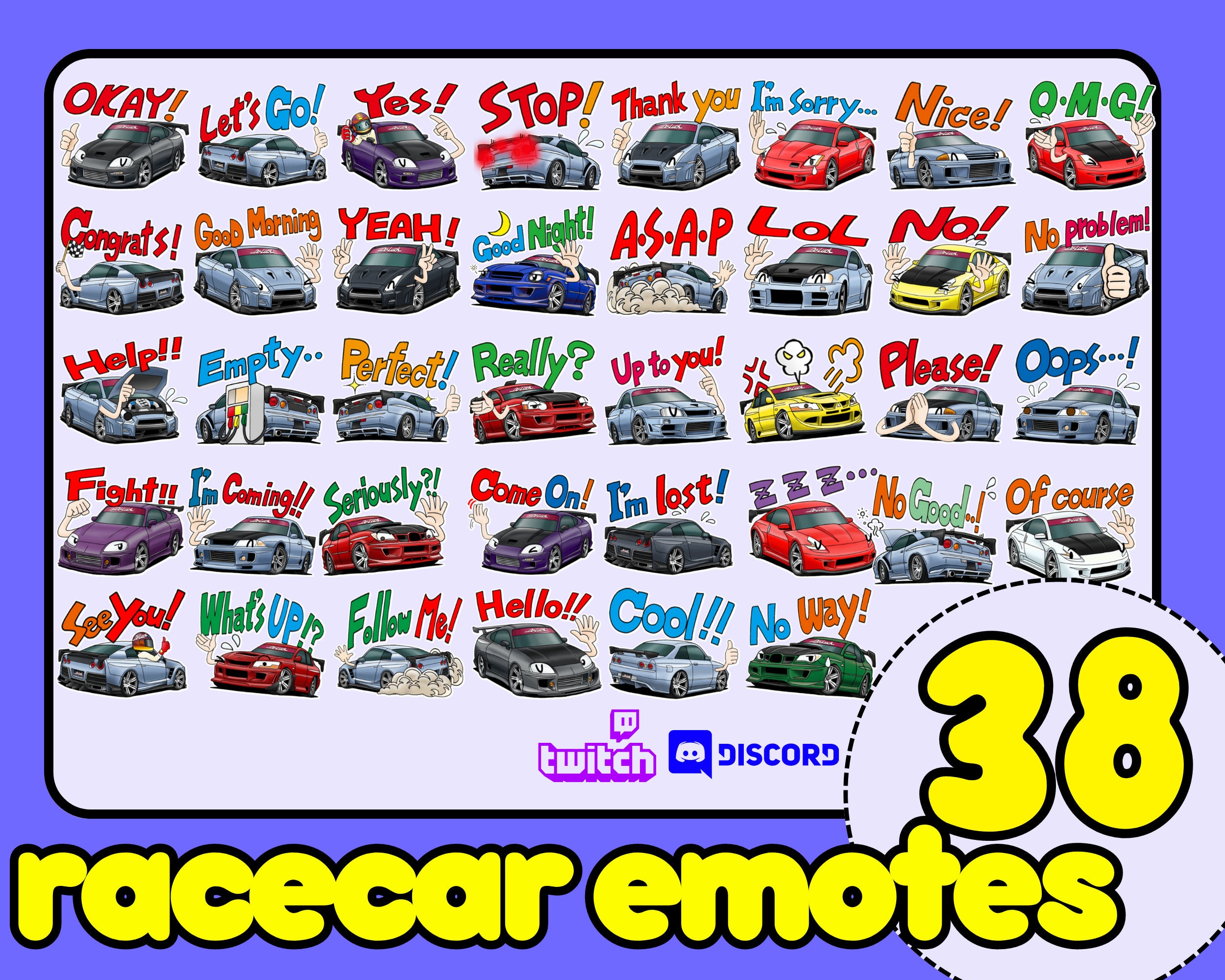 Cars Emotes, Racecar Emotes, Car Twitch Emotes, Car Emotes, Race Car ...