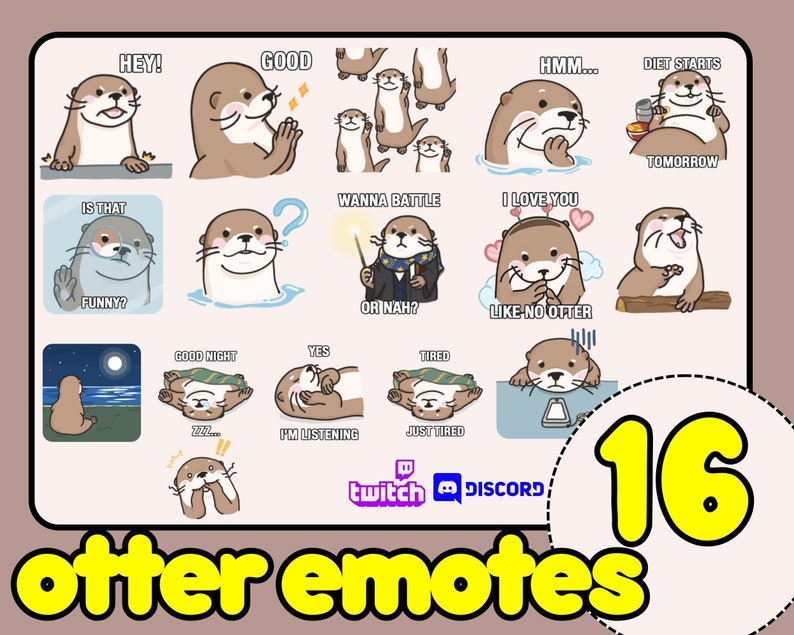 Otter Twitch Emotes Bundle, Otter Emotes Megapack, Cute Otter Emote ...
