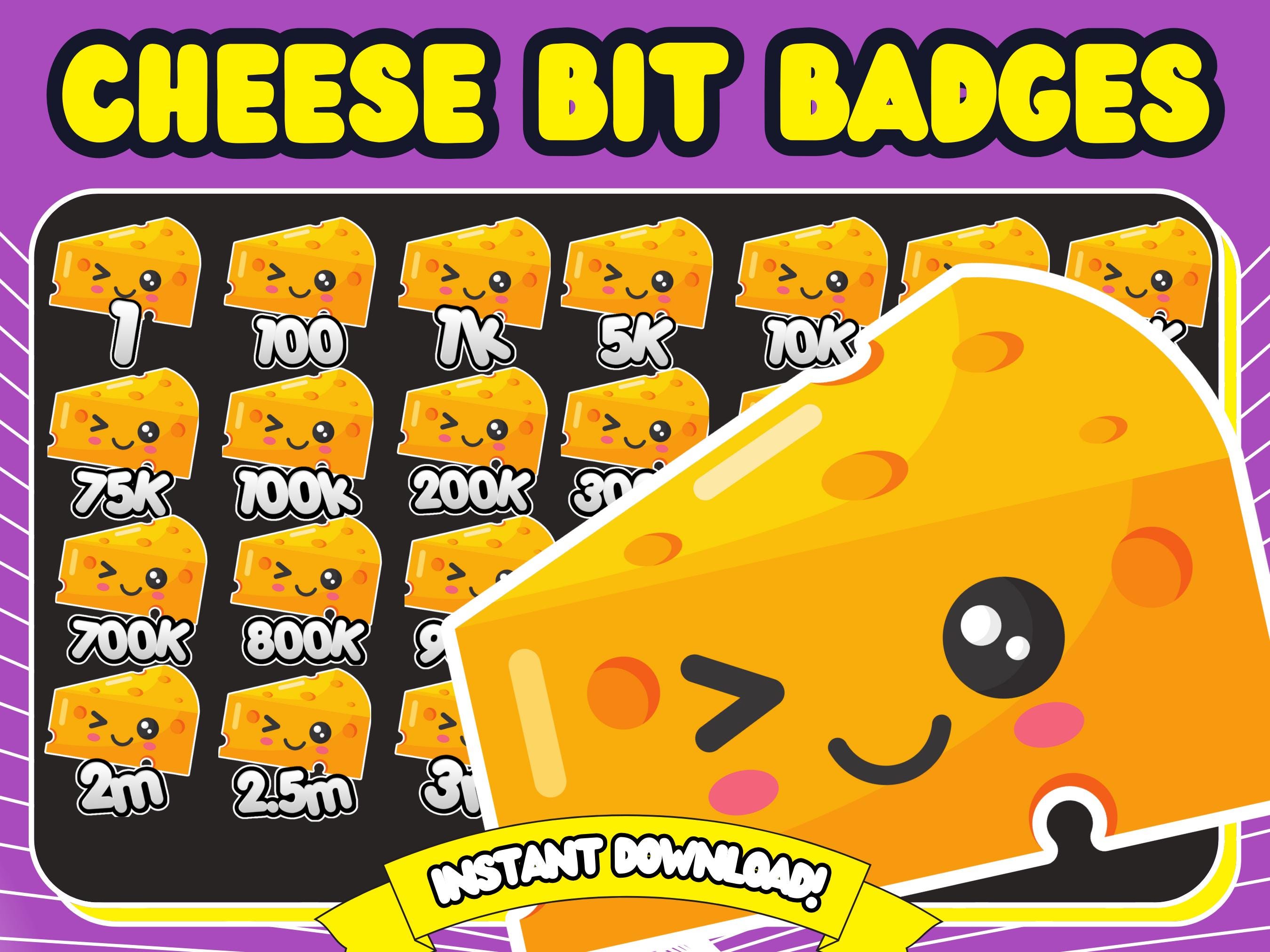 Cheese Bit Badges, Cute Twitch Bits Badge, Cute Food Bits Badges, Chibi ...