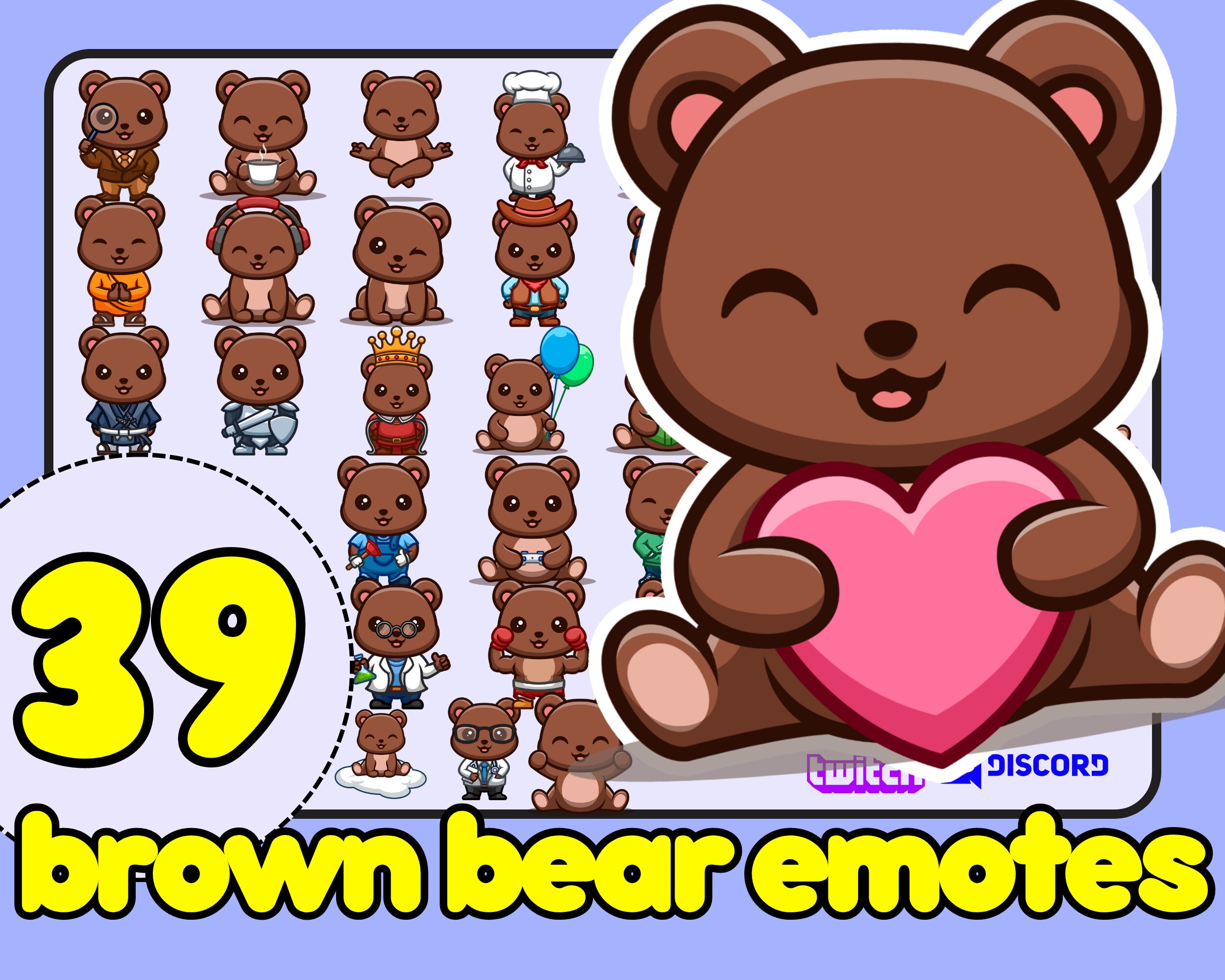 Brown Bear Emotes, Grizzly Twitch Emotes, Discord Cute Brown Bear ...