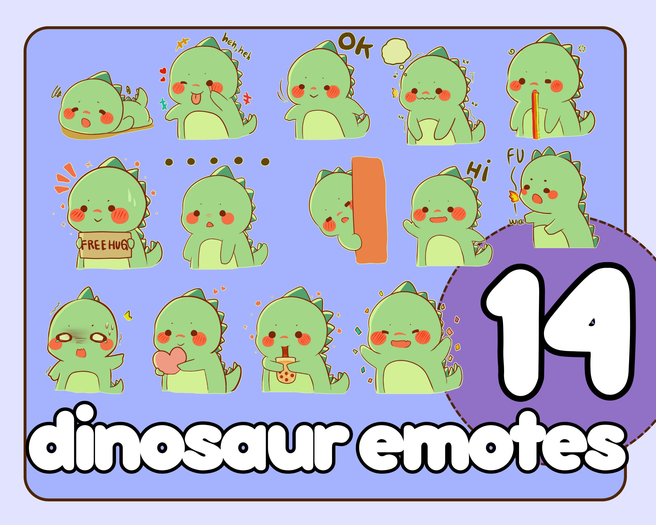 Dinosaur Emotes, Cute Dinosaur Twitch Emotes, Cute Dino Emotes, Cute ...