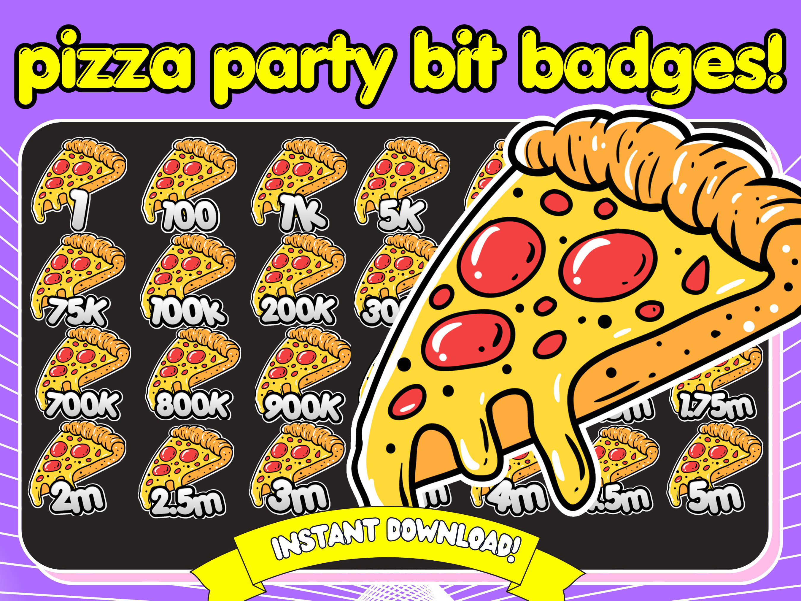 Pizza Bit Badges, Twitch Bits Badge Pizza, Cute Food Bits Badges, Chibi ...