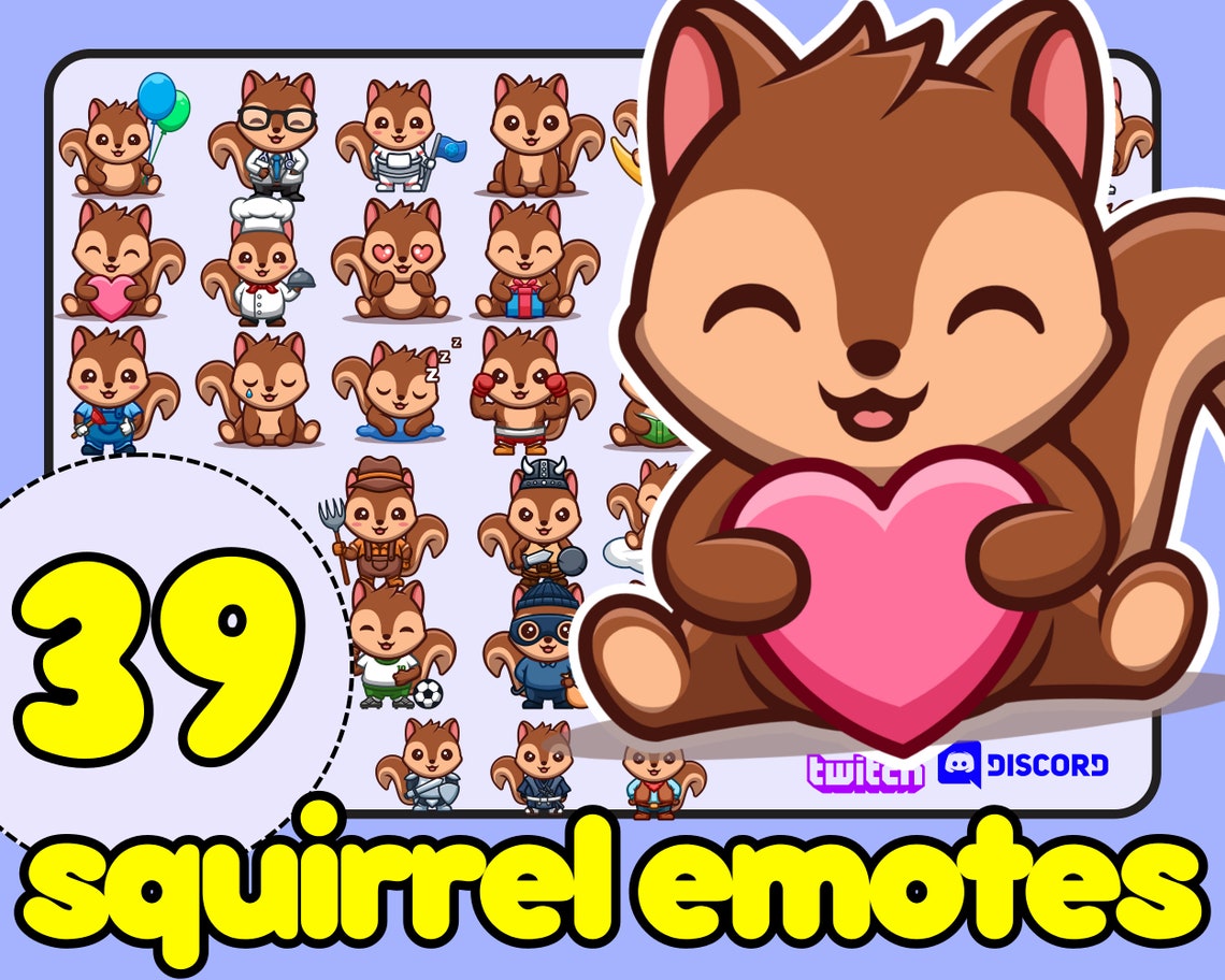 Squirrel Emotes, Chibi Style Squirrel Emote, Twitch Emotes Bundle, Cute ...
