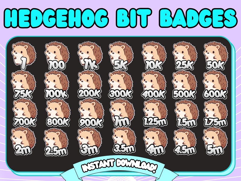 Hedgehog Twitch Bit Badges | Twitch Bits Hedgehog Badges | Hedgehog Sub ...