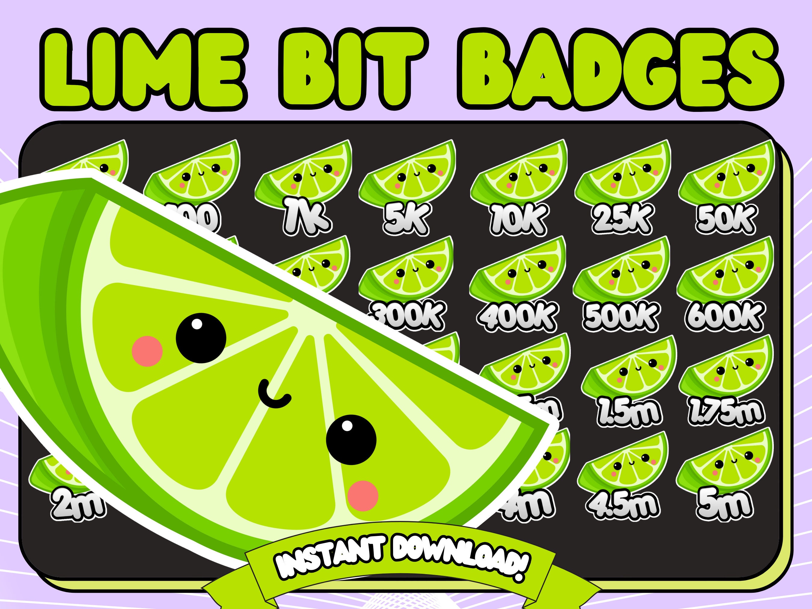 Lime Bit Badges, Twitch Bits Badges, Cute Food Bits Badges, Chibi Food ...