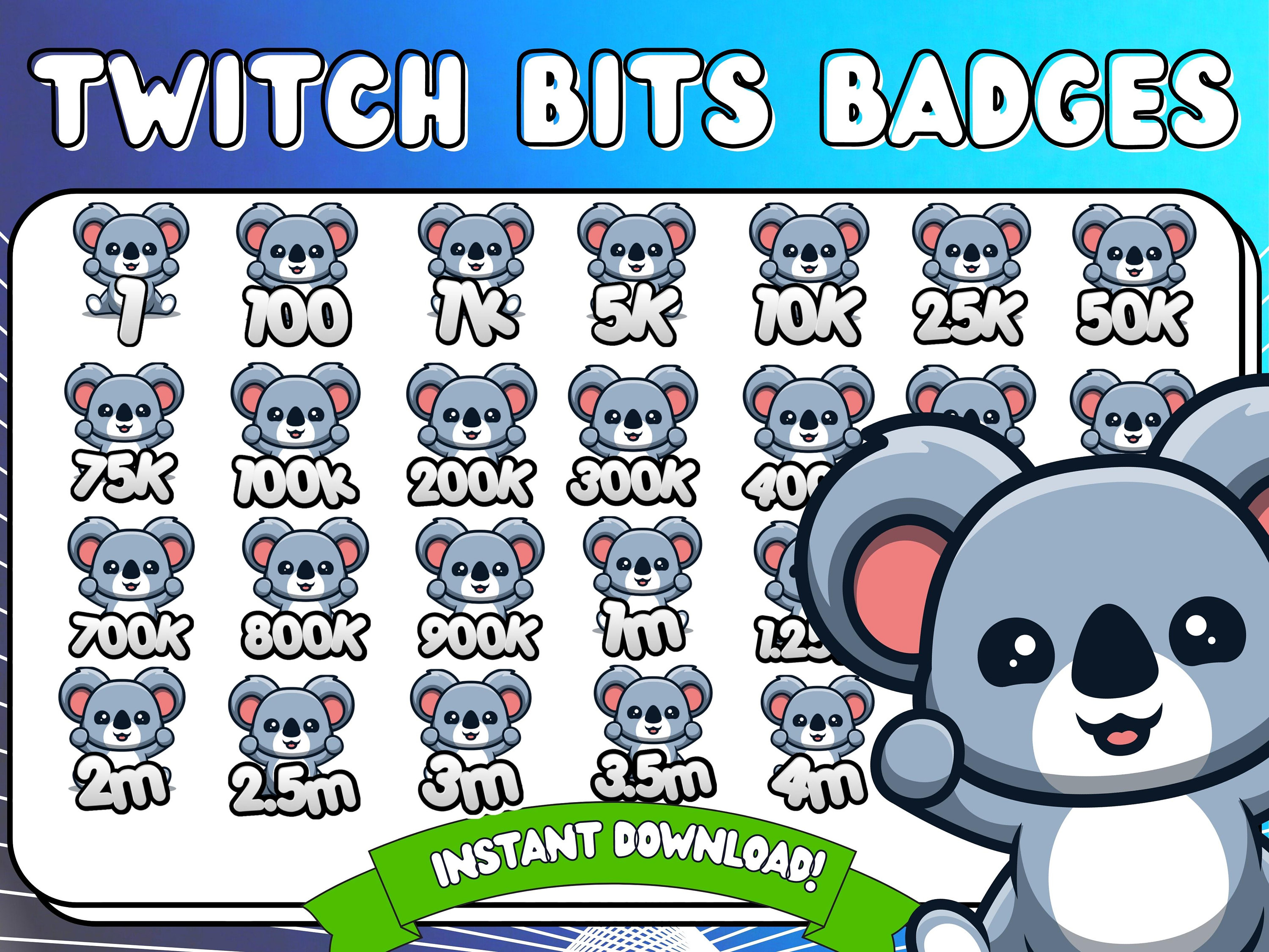 Twitch Bit Badges | Koala Twitch Bit Badges Set | Twitch Tier Badges ...