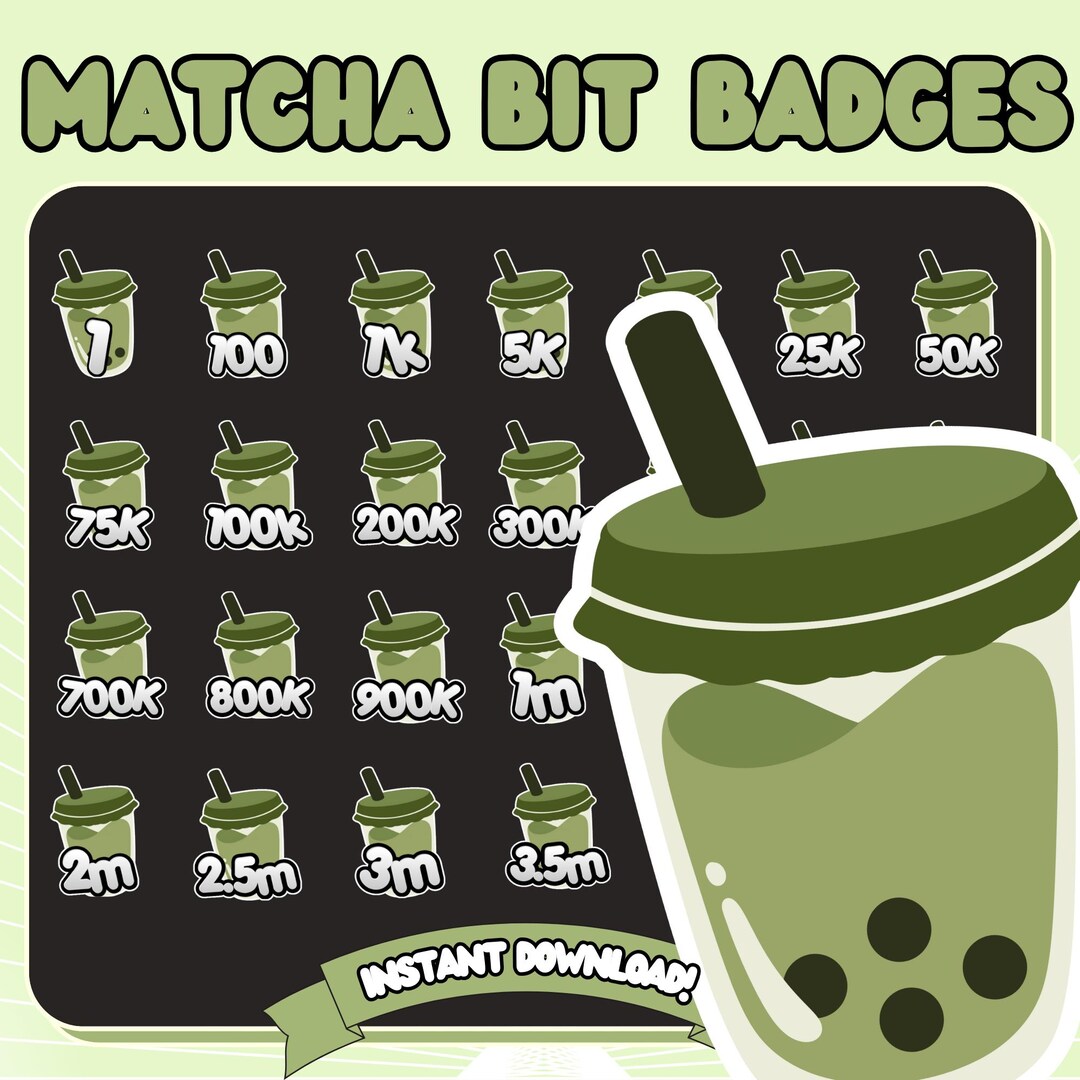 Green Tea Bit Badges, Matcha Twitch Bits Badges, Cute Matcha Bits ...