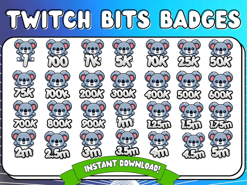 Twitch Bit Badges | Koala Twitch Bit Badges Set | Twitch Tier Badges ...