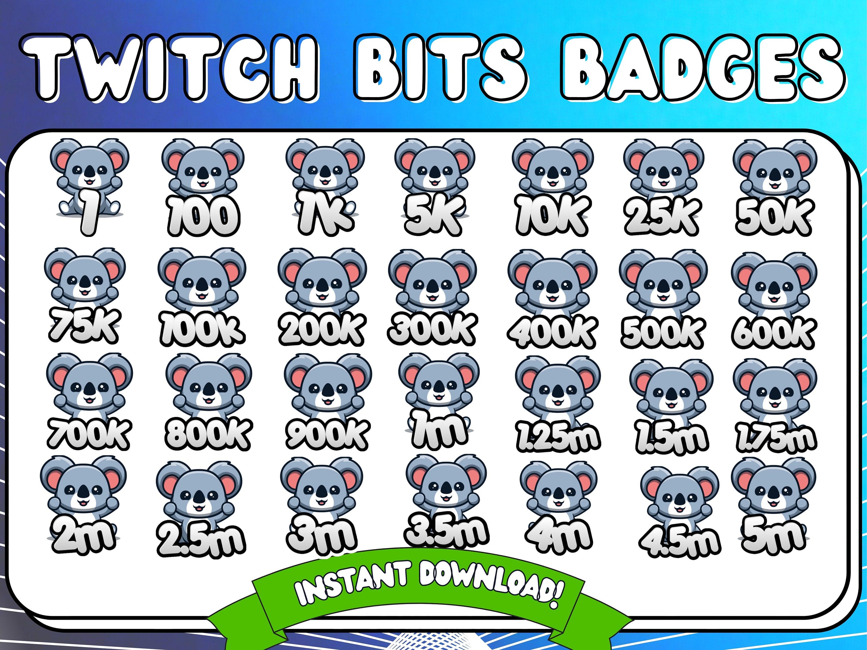 Twitch Bit Badges | Koala Twitch Bit Badges Set | Twitch Tier Badges ...