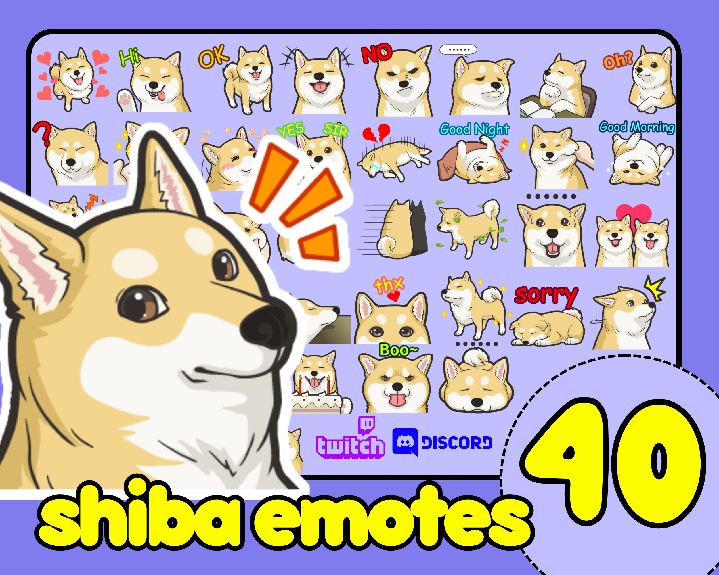 40 Shiba Twitch Emotes Bundle, Shiba Inu Emotes Dog Megapack, Shiba Dog ...