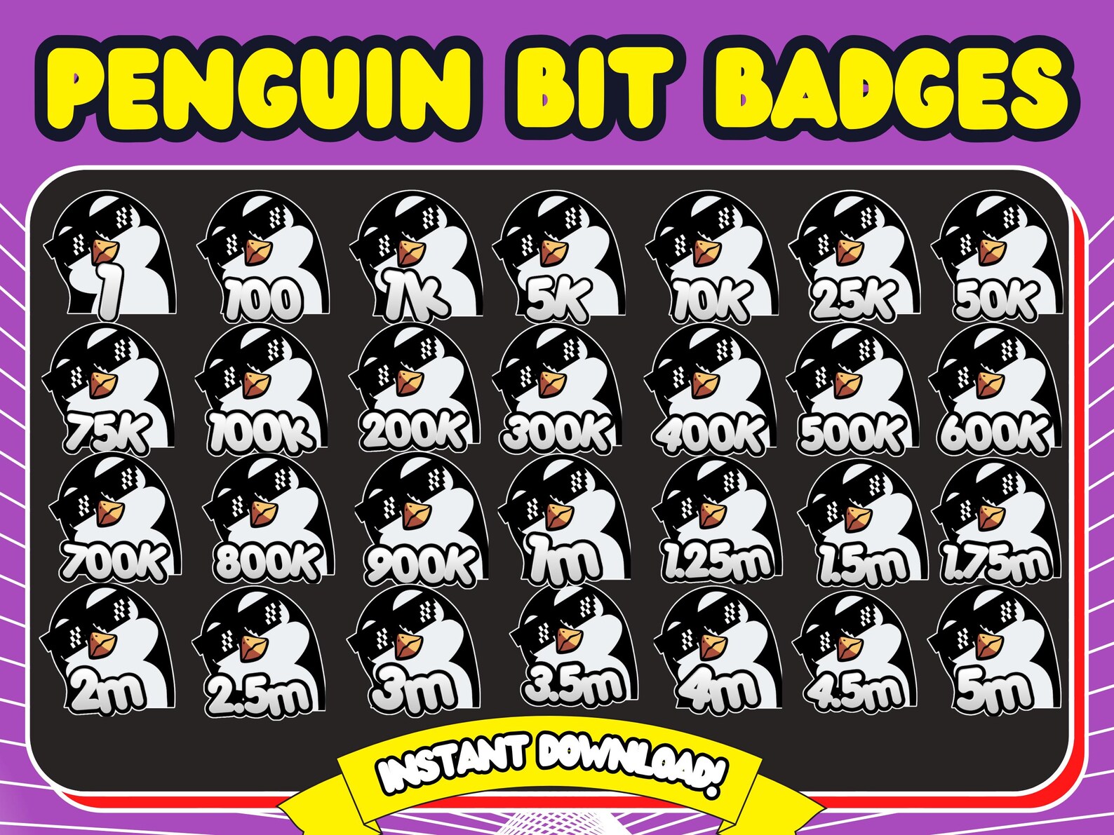 Penguin Twitch Bit Badges | Twitch Bits Penguin Badges | Penguin Sub Badges | Cute Penguin Bit ...