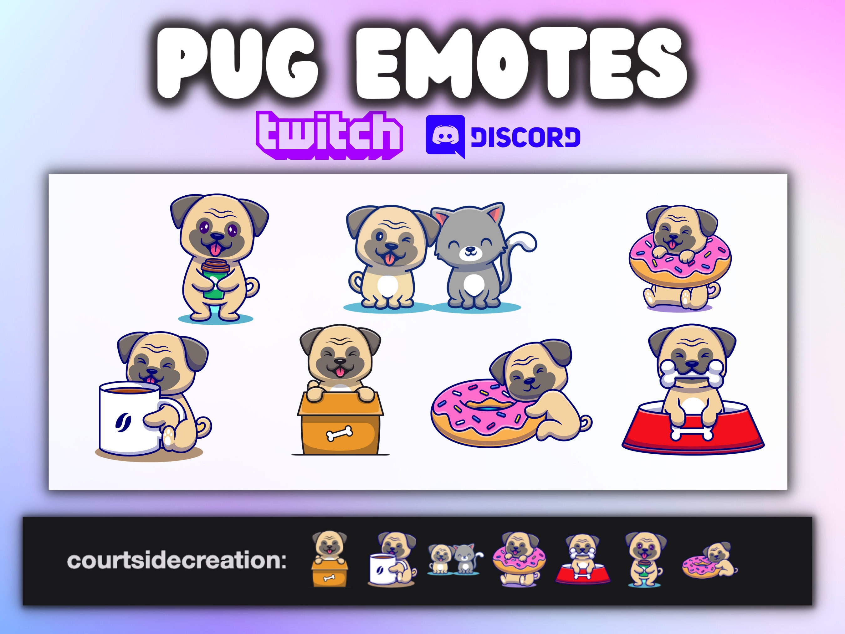 Pug Twitch Emote, Pug Emotes, Cute Pug Emote, Pug Twitch Emotes, Dog ...