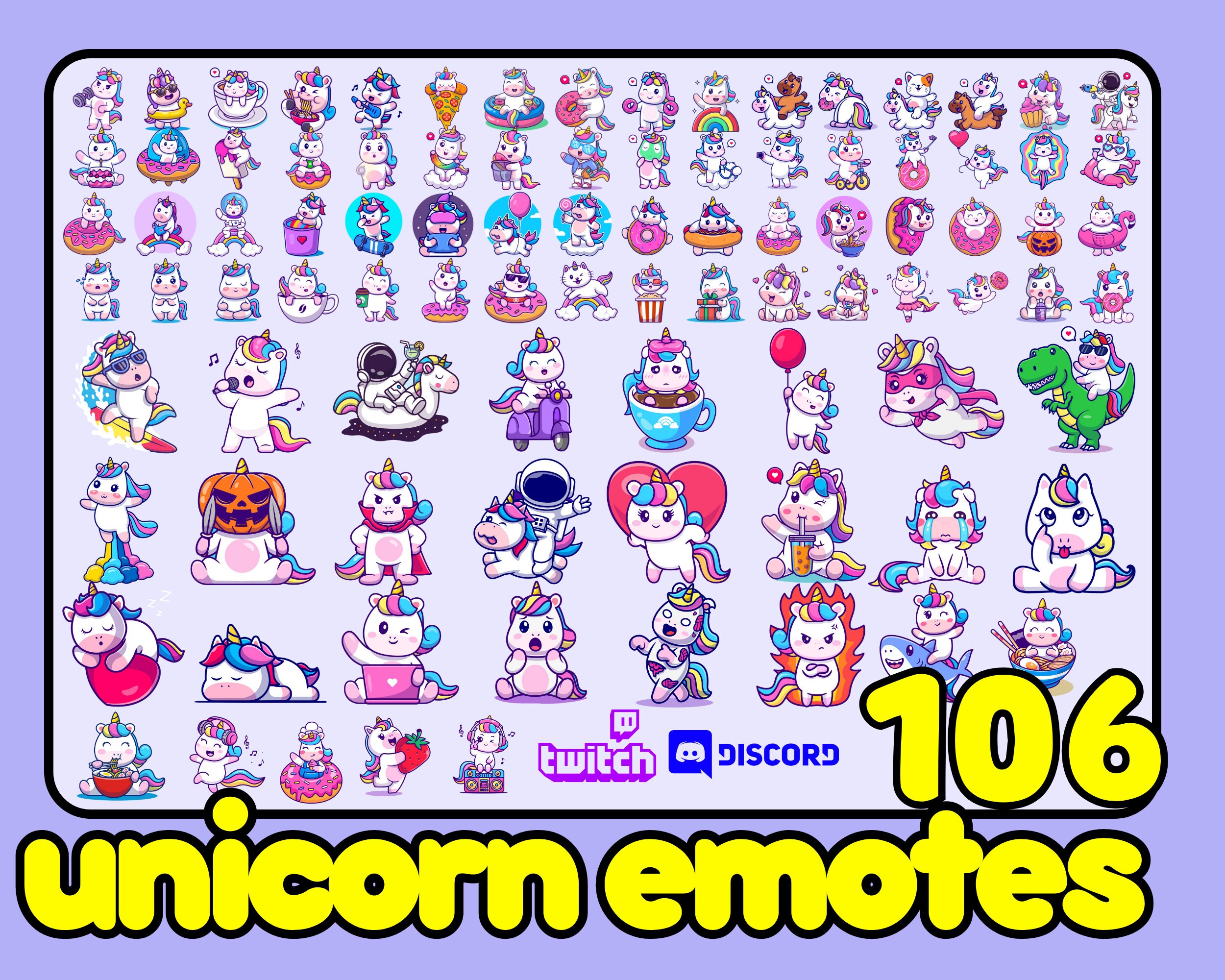 Unicorn Emotes, Unicorn Twitch Emotes, Cute Unicorn Emotes, Rainbow ...