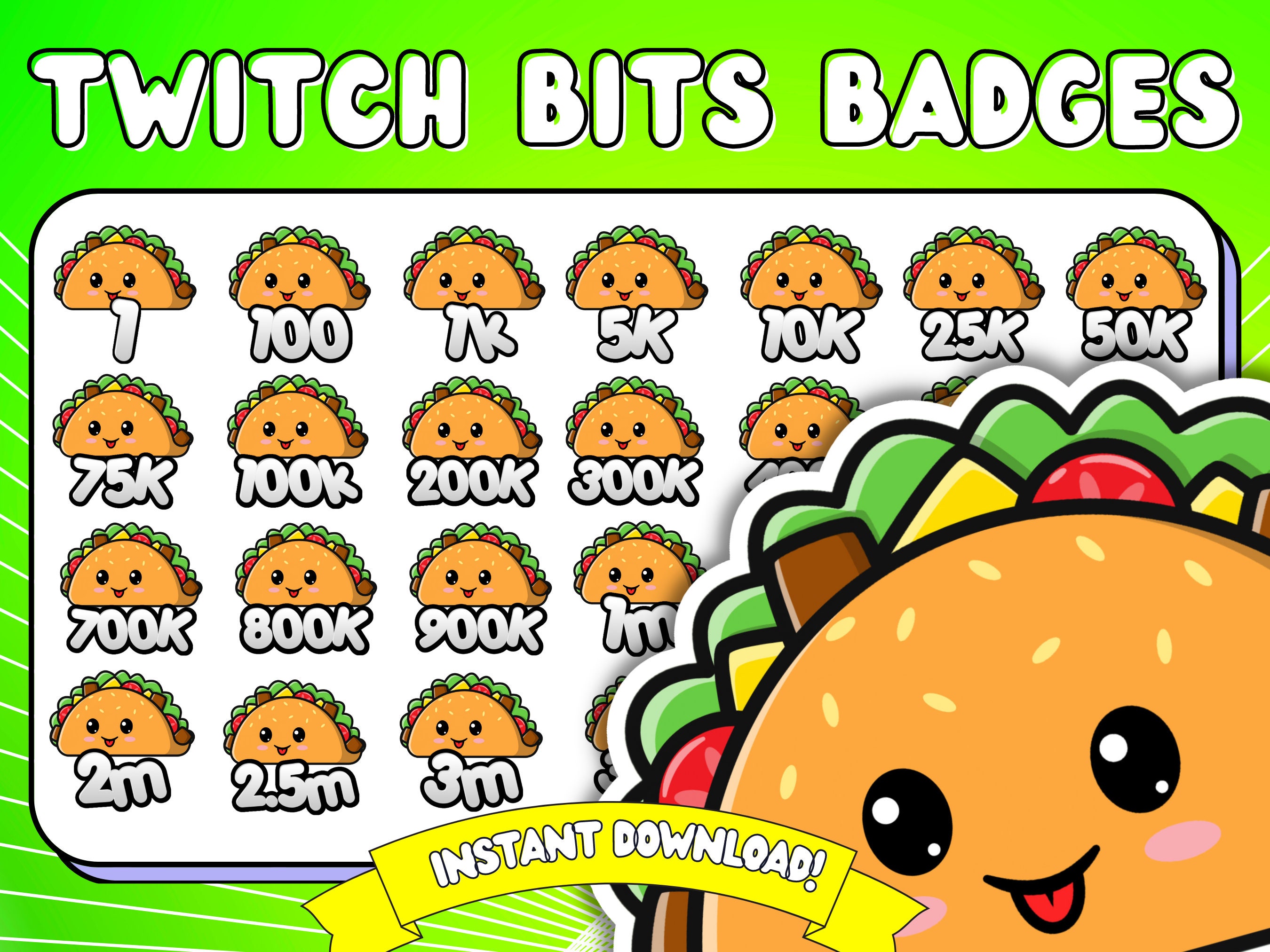 Taco Bit Badges, Twitch Bits Badge Taco, Cute Food Bits Badges, Chibi ...
