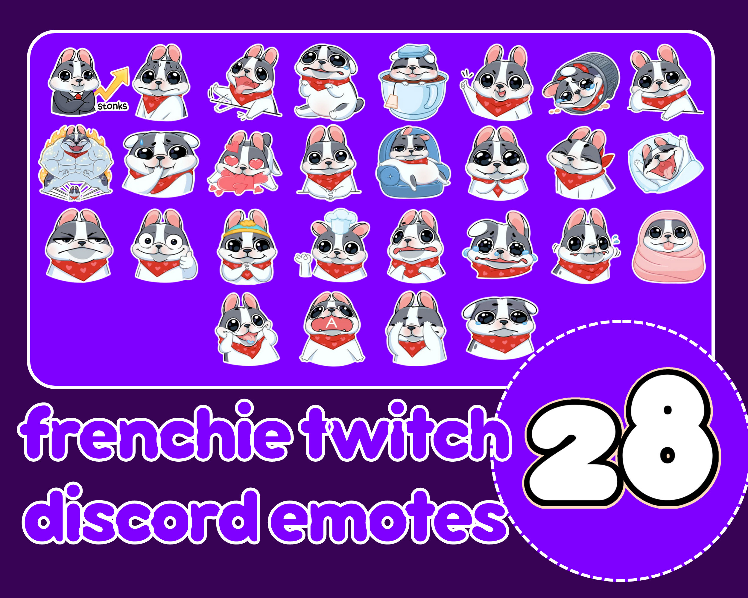 Cute Frenchie Emote Bundle, French Bulldog Emotes, Cute Twitch Emotes ...