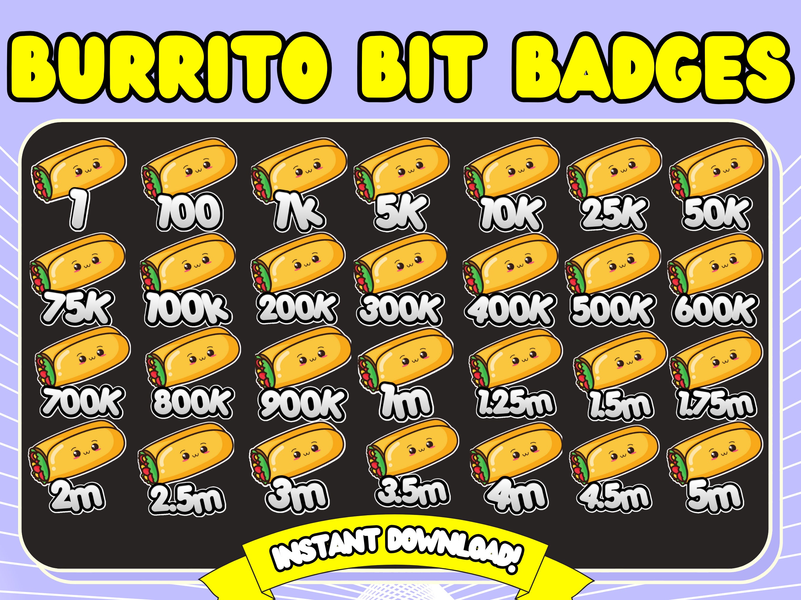 Burrito Bit Badges, Twitch Bits Badge, Cute Food Bits Badges, Chibi ...
