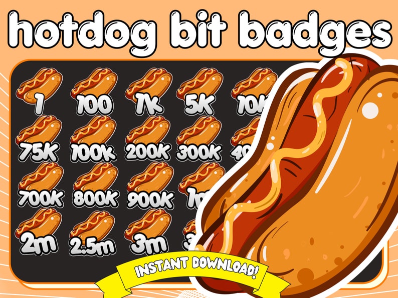 Hotdog Bit Badges, Hot Dog Bit Badges, Cute Food Bits Badges, Chibi ...