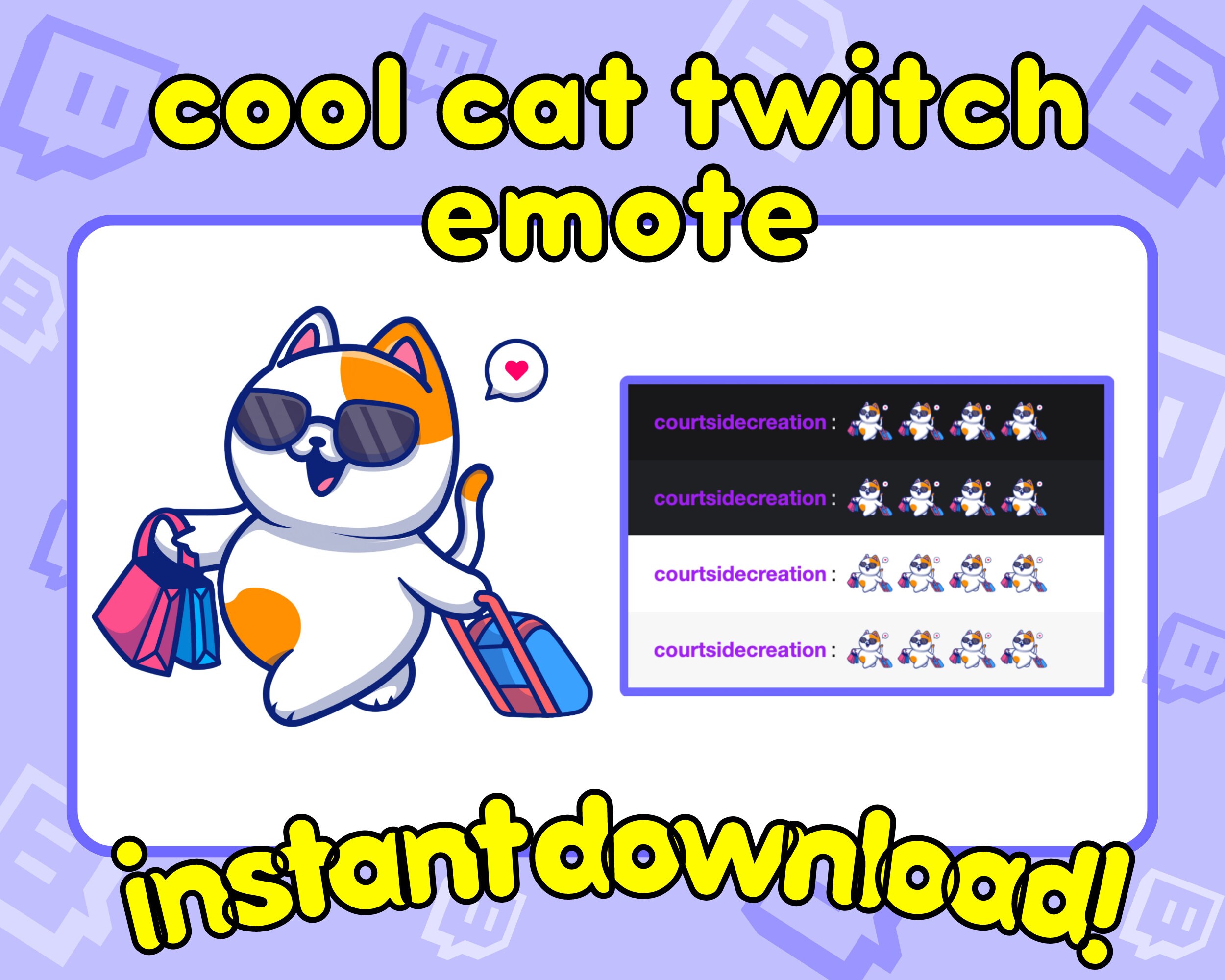 Cat Twitch Emote, Funny Cat Emote Twitch, Cool Cat Emote, Shopping ...