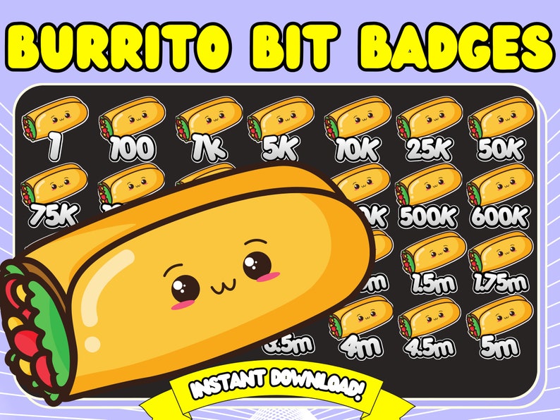 Burrito Bit Badges, Twitch Bits Badge, Cute Food Bits Badges, Chibi ...