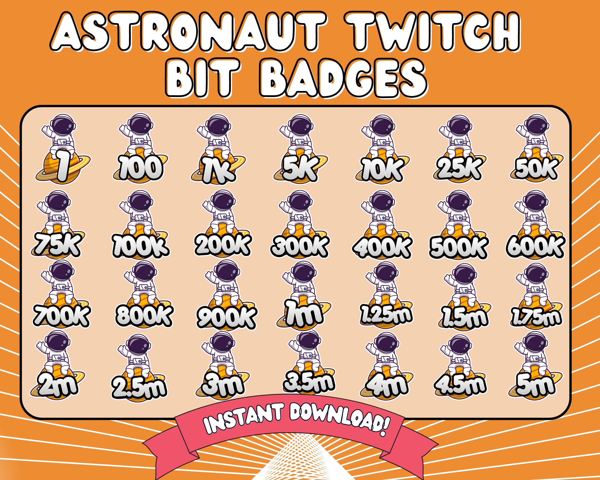 Astronaut Twitch Bits Badges | Planet Twitch Bit Badges | Saturn Twitch ...
